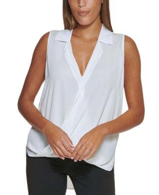 DKNY Petite V-Neck Overlap Sleeveless Top, Created for Macy's - Macy's