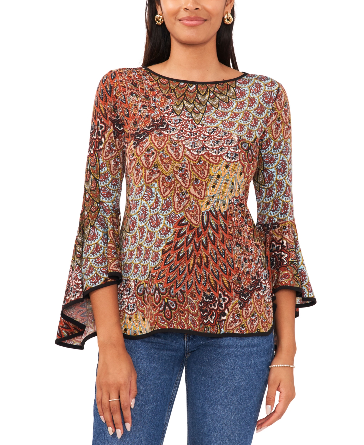 Click here for Sam & Jess Womens Printed Crewneck 3/4-Bell-Sleeve... prices