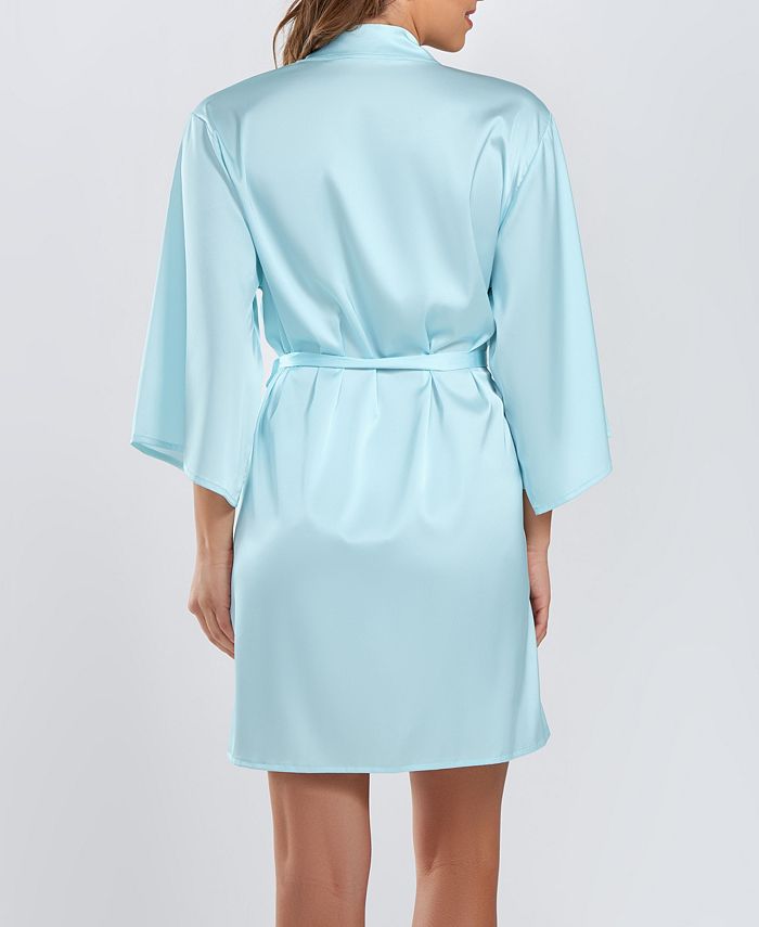 iCollection Women's Olivia Satin Robe with Eyelash Lace Trim - Macy's