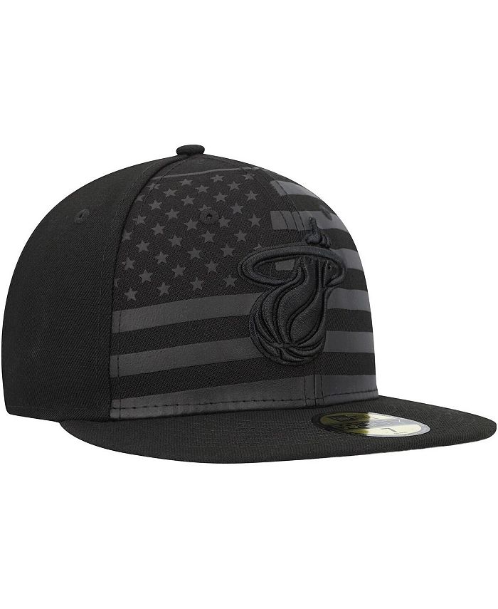 New Era Men's Miami Heat Black on Black Tonal Flag 59FIFTY Fitted Hat ...