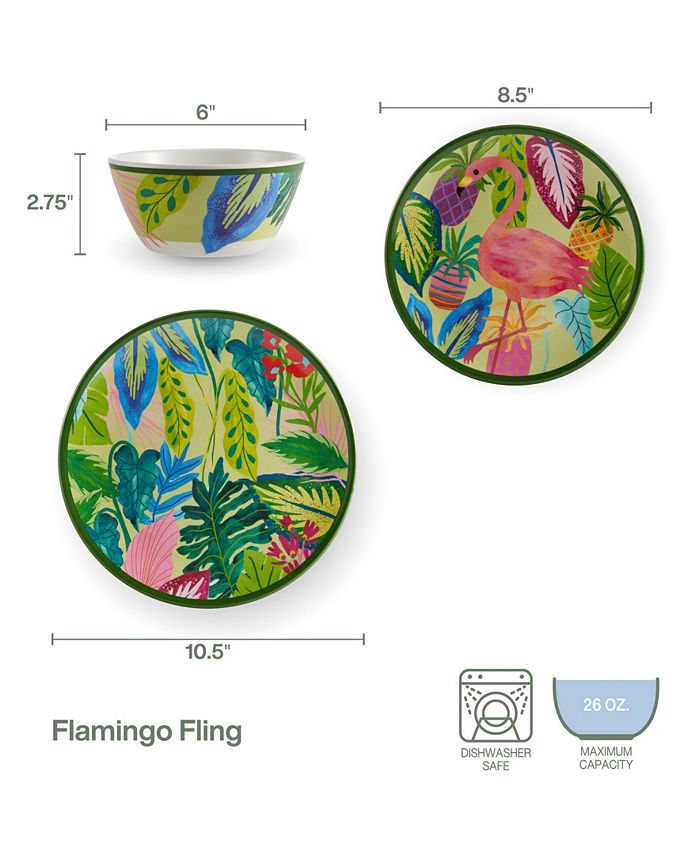 Fitz and Floyd Tropical Fun Melamine 12 Piece Dinnerware Set, Service ...