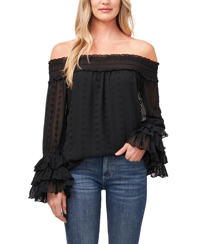 CeCe Women's Long Sleeve Off The Shoulder Embroidery Blouse - Macy's