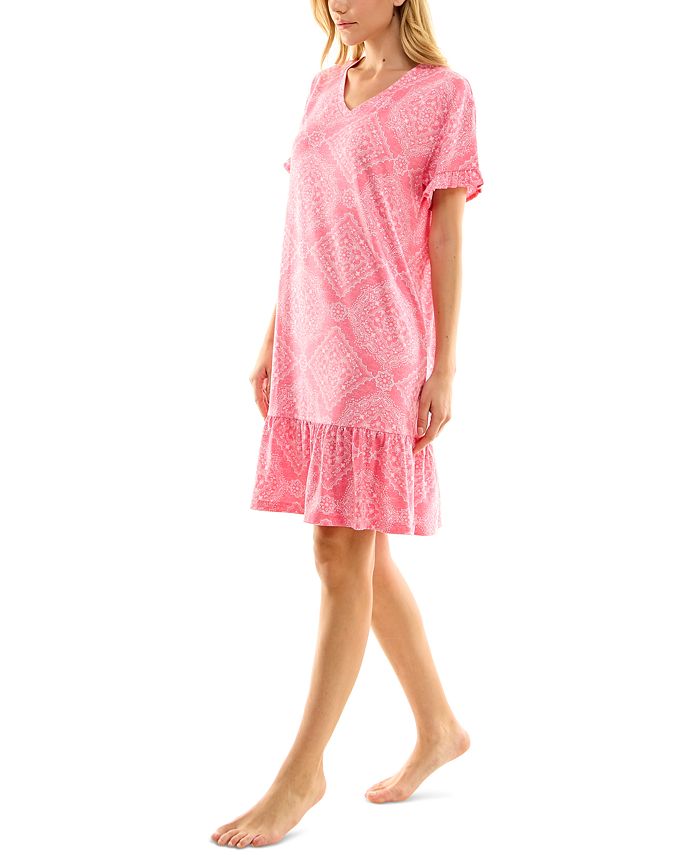 Roudelain Women's Printed Short-Sleeve Ruffled Sleepshirt - Macy's