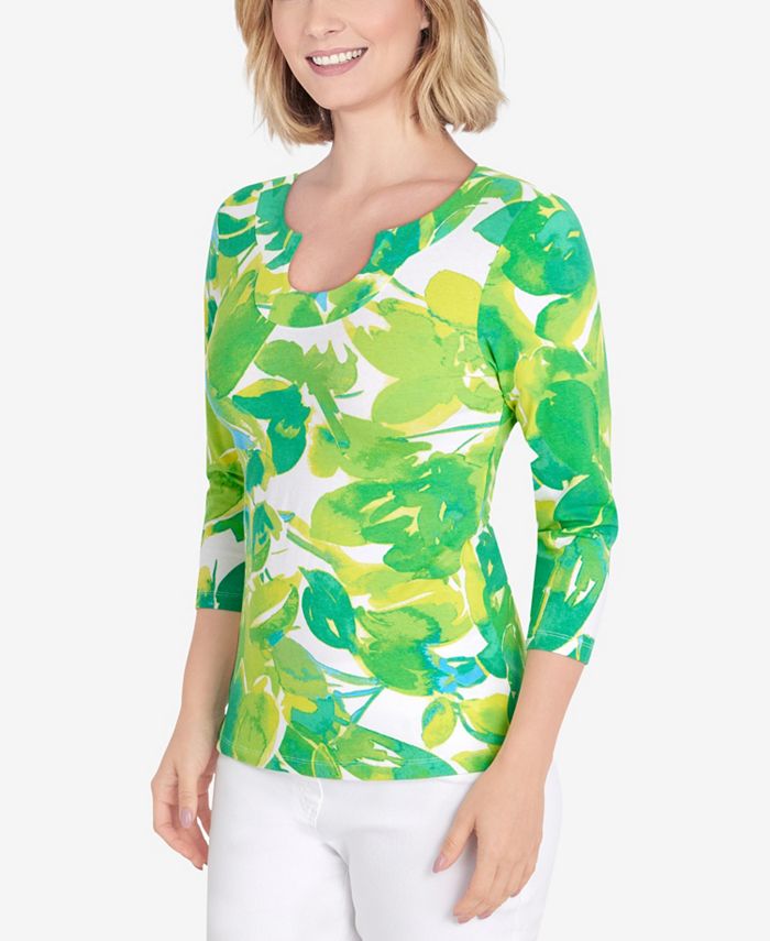 Ruby Rd. Petite Watercolor Print Knit Top - Macy's