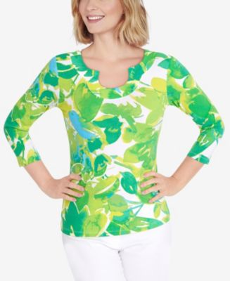 Ruby Rd. Petite Watercolor Print Knit Top - Macy's