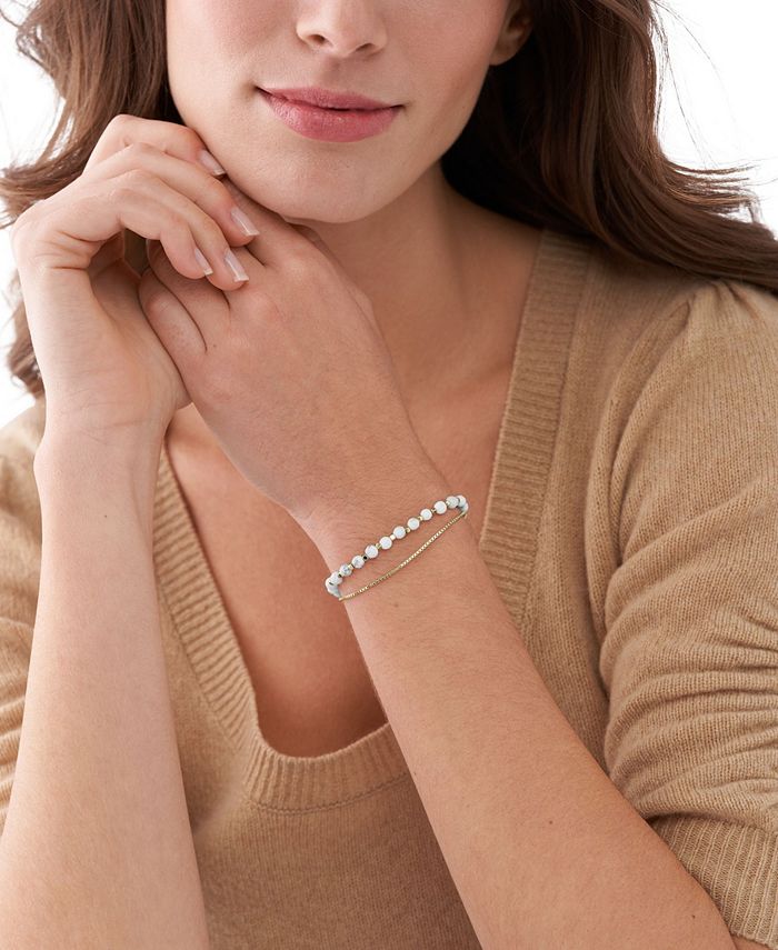 Fossil Howlite All Stacked Up Chain Beaded Bracelet - Macy's