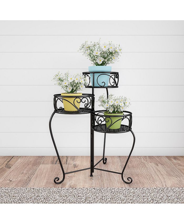 Pure Garden Plant Stand — 3-Tier Indoor or Outdoor Folding Wrought Iron ...