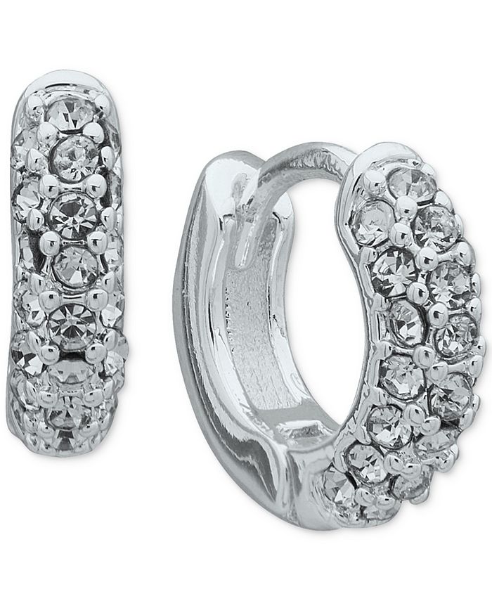 Anne Klein Silver-Tone Crystal Pavé Huggie Hoop Earrings - Macy's