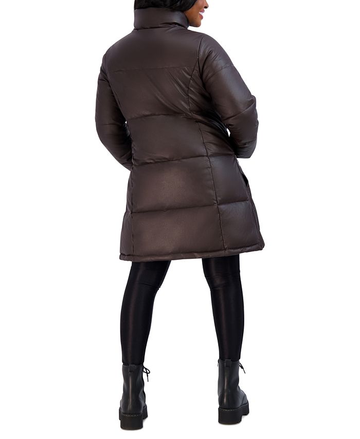 Steve Madden Juniors' Faux-Leather Puffer Coat - Macy's