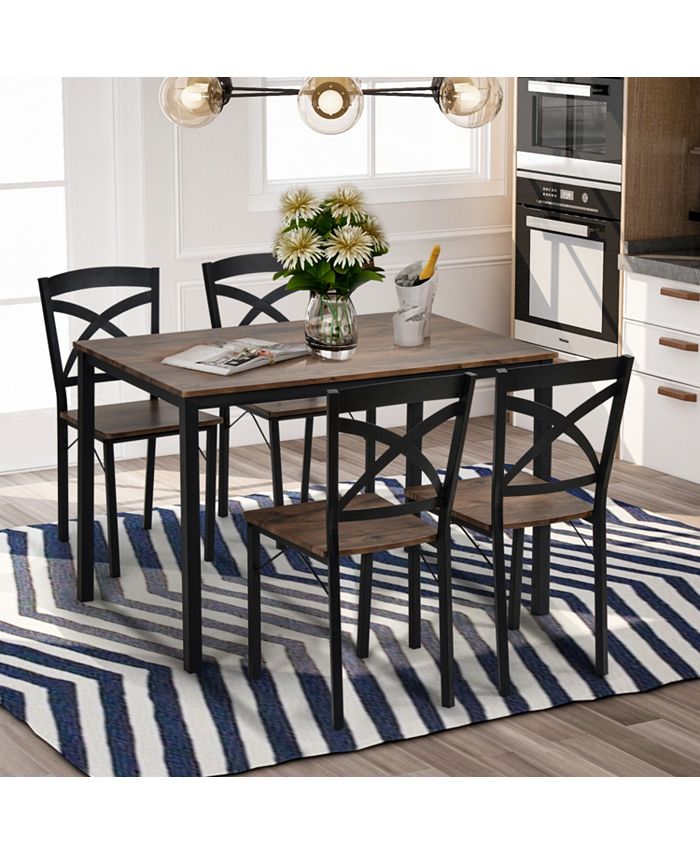 Simplie Fun 5-Piece Industrial Wooden Dining Set with Metal Frame and 4 ...
