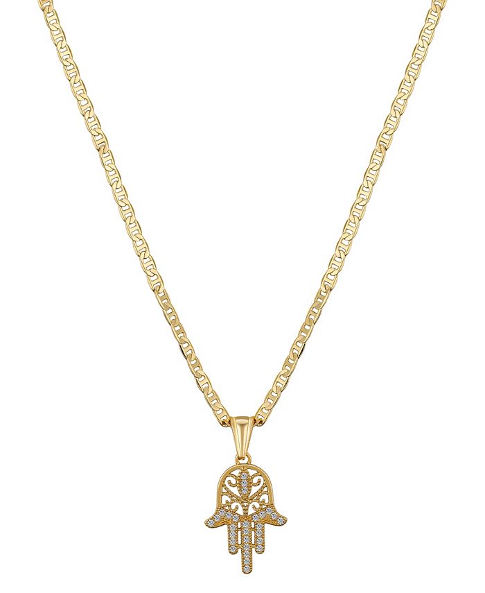 Unwritten Cubic Zirconia 14K Gold Flash Plated Hamsa Pendant Necklace ...