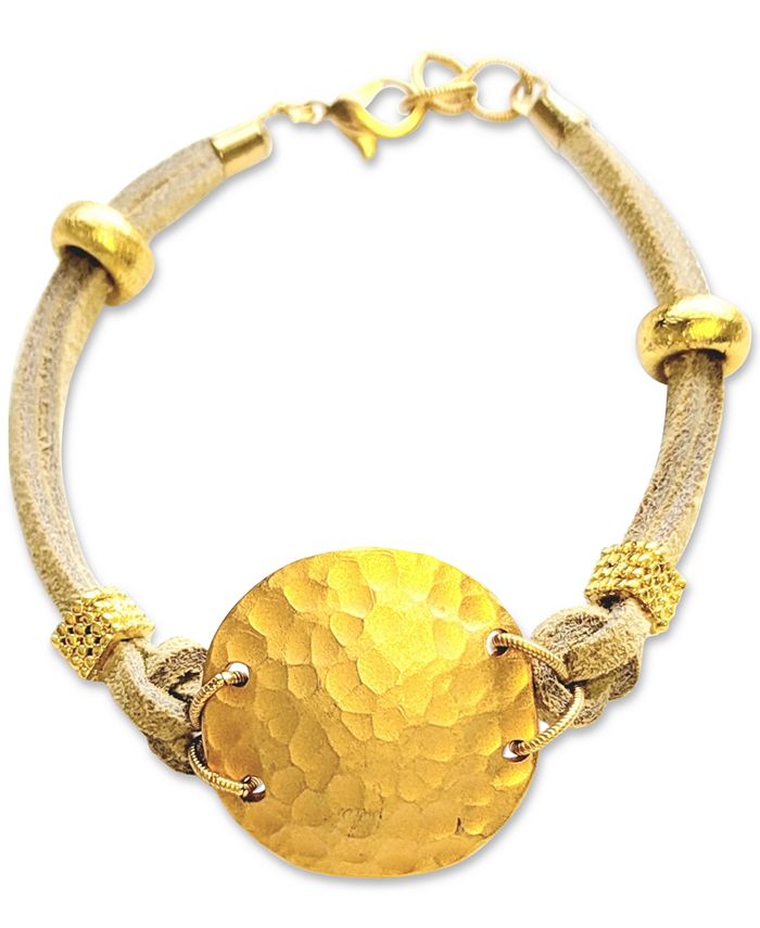 MINU Jewels Gold-Tone Hammered Disc Suede Cord Flex Bracelet - Macy's