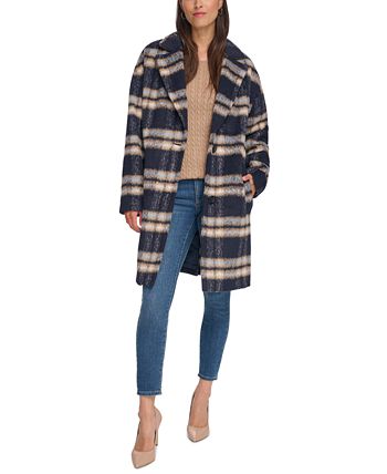 Tommy Hilfiger Women's Single-Breasted Plaid Notch-Neck Coat - Macy's
