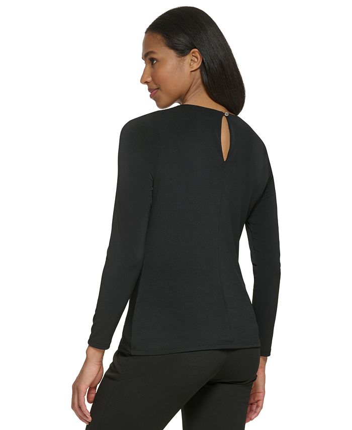 DKNY Women's Long-Sleeve Keyhole Twist-Front Top - Macy's