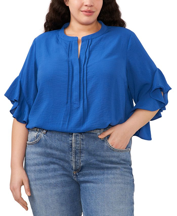 Vince Camuto Plus Size Ruffle Sleeve Henley Blouse - Macy's