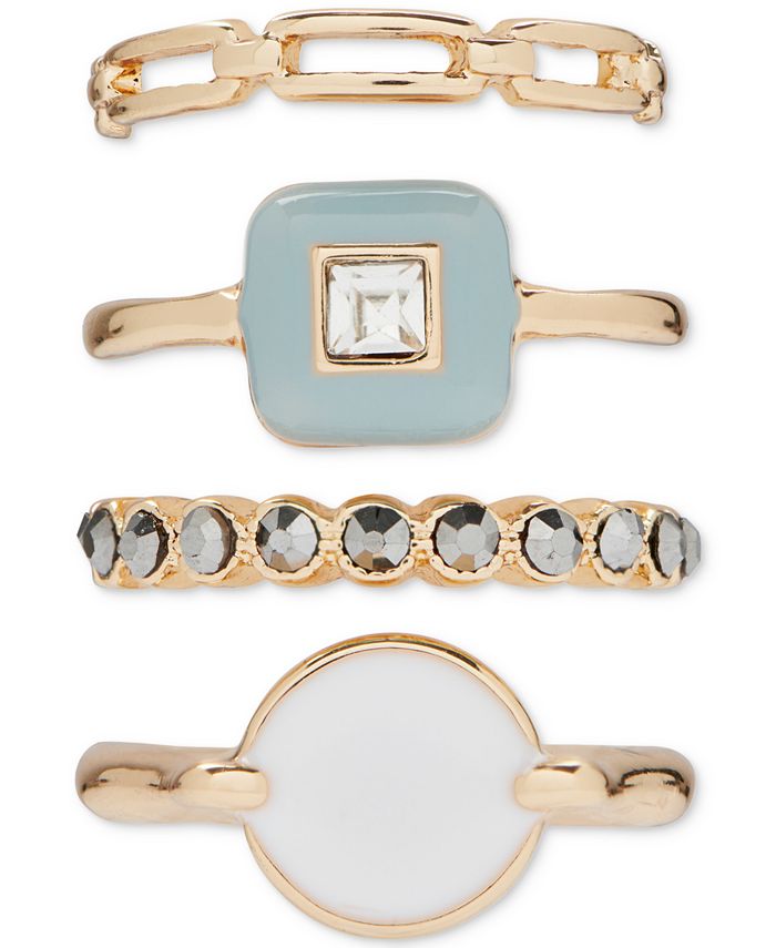 Lucky Brand Gold-Tone 4-Pc. Set Enamel Sparkle Stackable Ring - Macy's