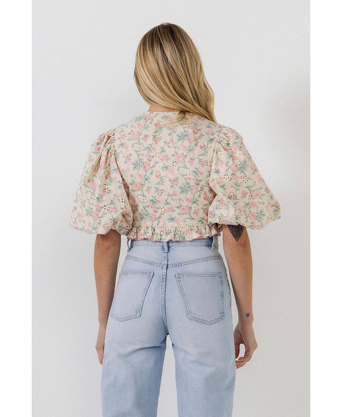 Free the Roses Women's Floral Embroidered Blouson Top - Macy's