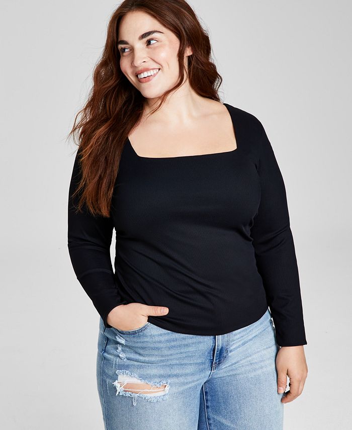 And Now This Trendy Plus Size Square-Neck Long-Sleeve Top - Macy's