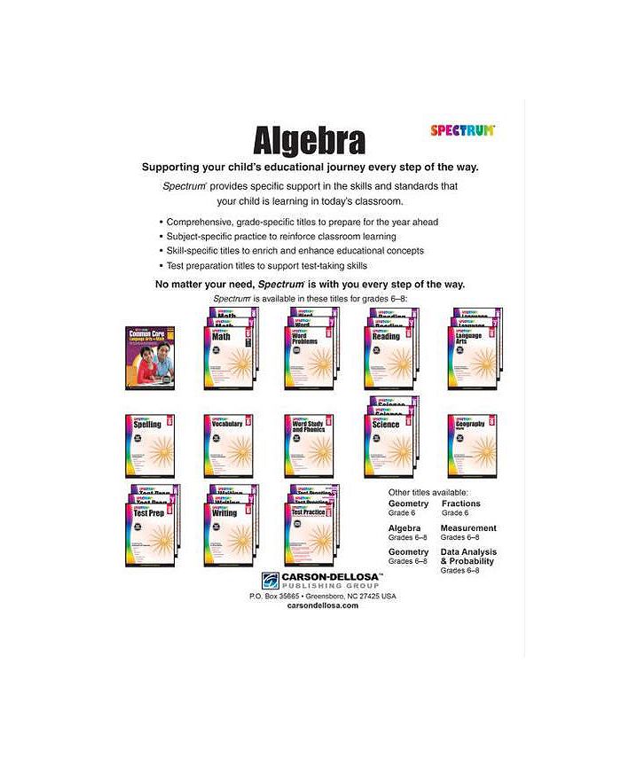 Barnes & Noble Spectrum Algebra, Grades 6-8 by Spectrum Compiler - Macy's
