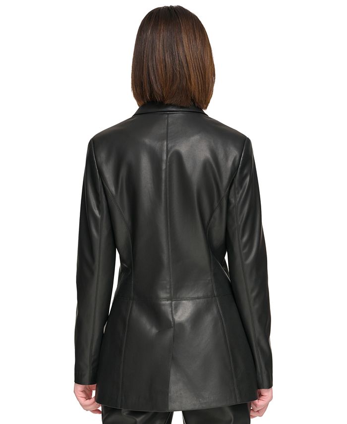 Calvin Klein Women's Four-Button Faux Leather Blazer - Macy's