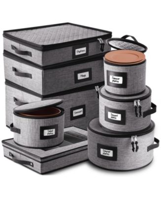 8 Piece Hard Shell Complete Dinnerware Storage set - Holds 12 Servings ...
