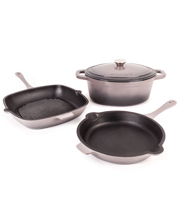 BergHOFF Neo 4pc Cast Iron Cookware Set, Grill Pan, Fry Pan & Oval ...