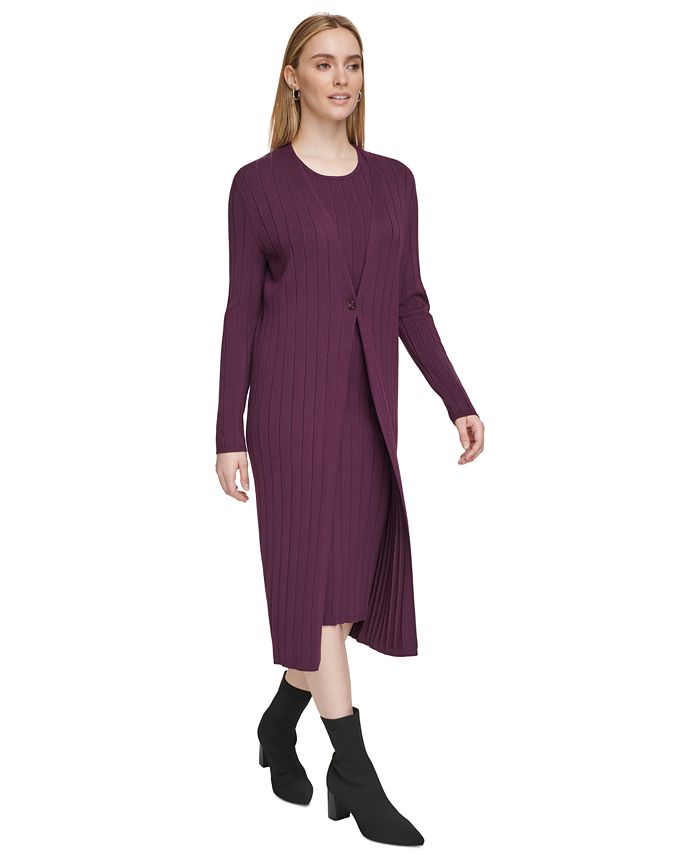 Calvin Klein Women's Ribbed-Knit Duster Cardigan - Macy's