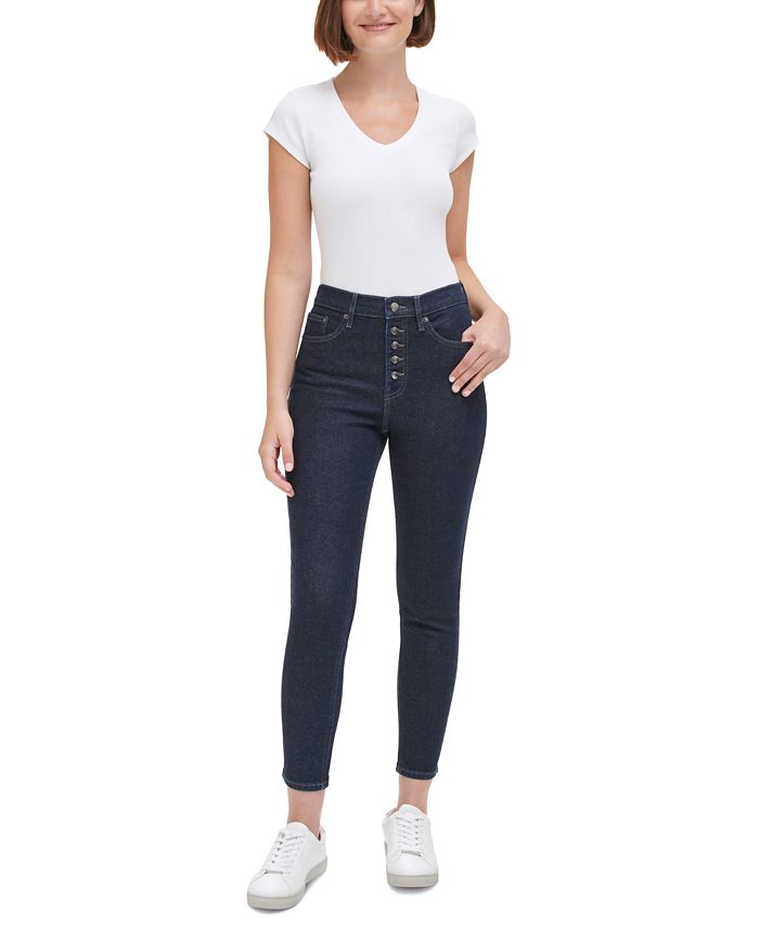 Calvin Klein Jeans Women's Exposed Button-Fly High-Rise Skinny Jeans ...