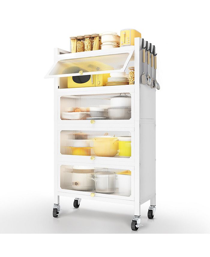 Mega Casa 4 Door Accent Cabinet, 5 Tier Kitchen Organizer Shelf, White ...