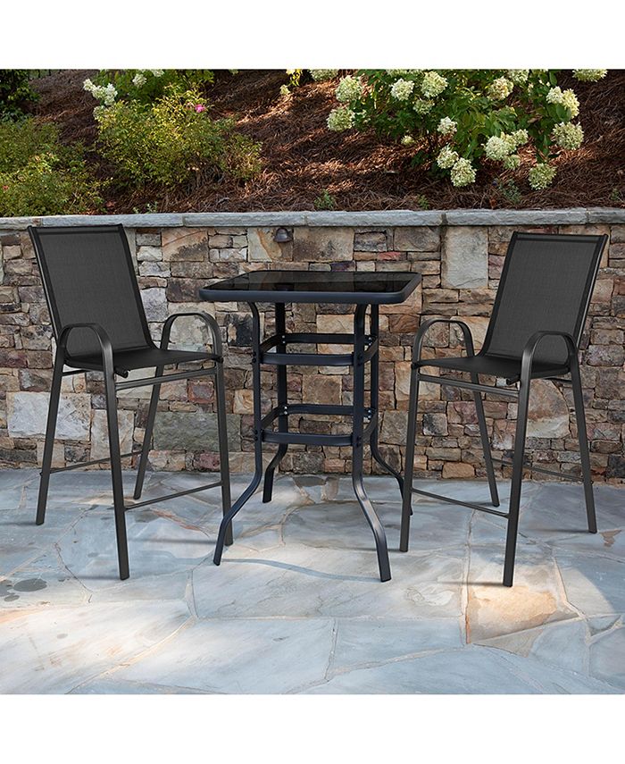 Offex 3 Piece Outdoor Glass Bar Patio Table Set with 2 Barstools - Macy's