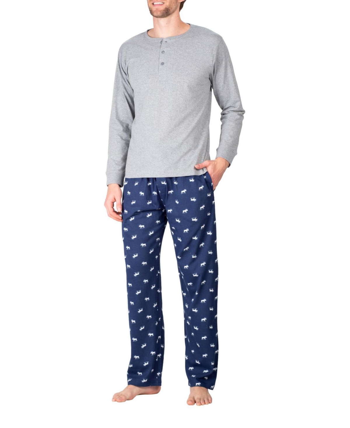 Click here for Sleep Hero Mens Henley Neck Knit Pajama Set - Moos... prices