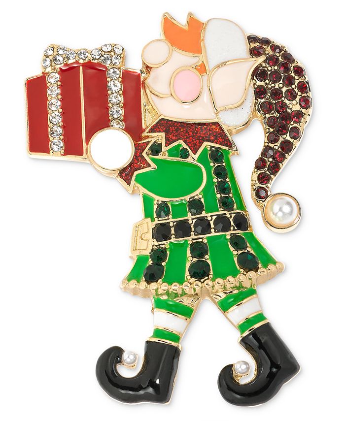 Holiday Lane Gold-Tone Multicolor Crystal Elf Pin, Created for Macy's ...