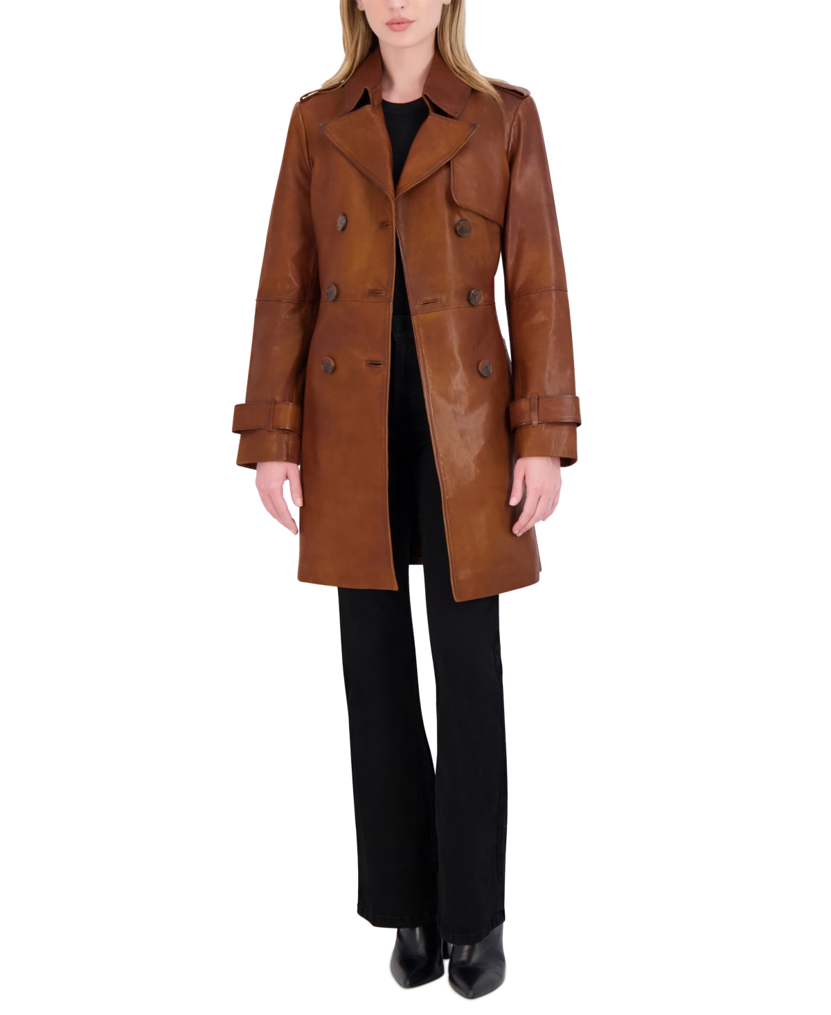 Click here for Tahari Womens Natalie Belted Leather Trench Coat -... prices