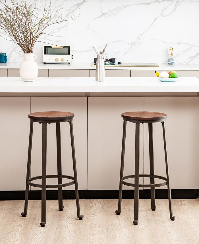 Glitzhome Set of 2 Rustic Steel Bar Stool with Elm Wood Top - Macy's
