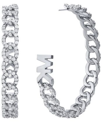 Michael Kors Platinum Plated Pave Frozen Curb Hoop Earrings - Macy's