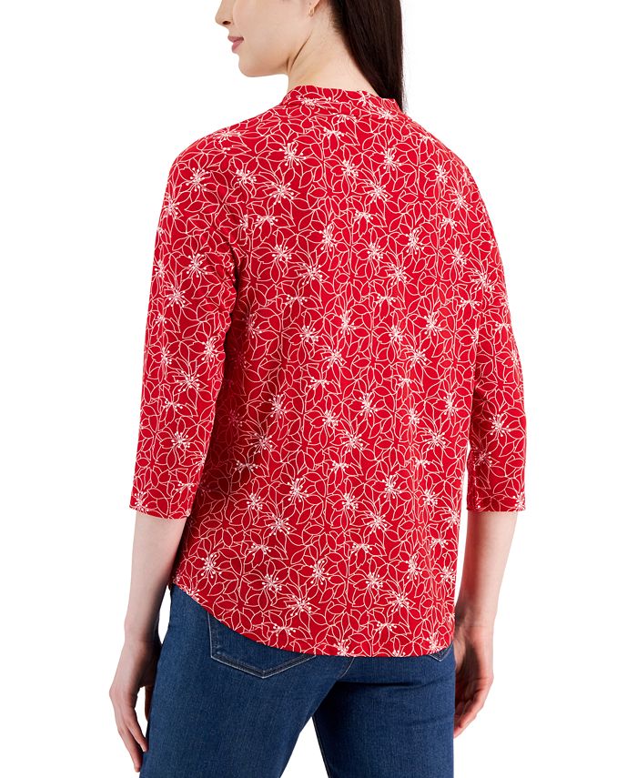 Charter Club Women's Printed Pleated V-Neck Knit Top, Created for Macy ...