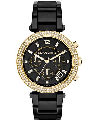 Michael Kors Women's Chronograph Parker Black Ion-Plated Stainless ...