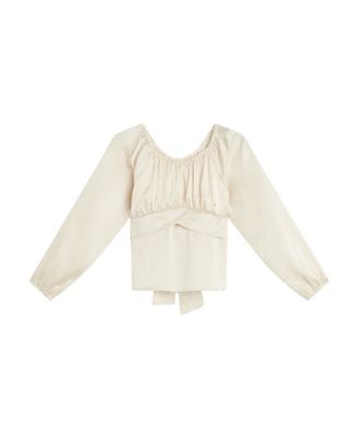 Beautees Big Girls Long Sleeve Tie-Back Satin Peasant Blouse Top - Macy's