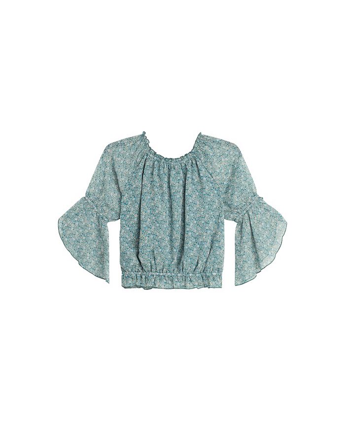 Beautees Big Girls Floral Printed 3/4 Elbow Sleeve Blouse Top - Macy's
