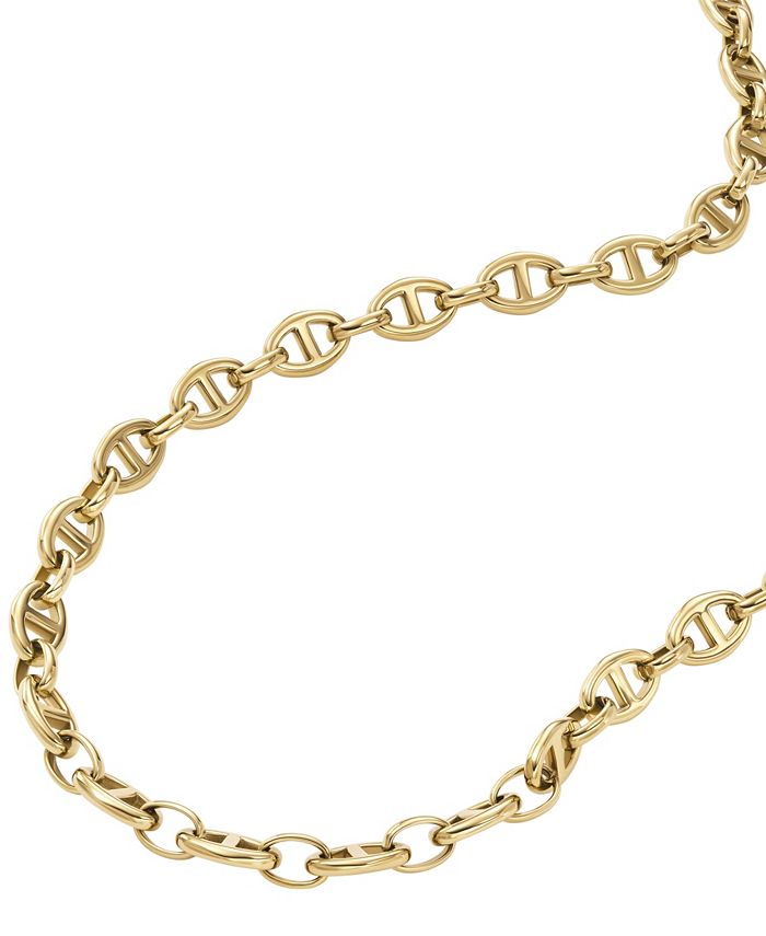 Fossil Heritage D-Link Gold-Tone Stainless Steel Anchor Chain Necklace ...