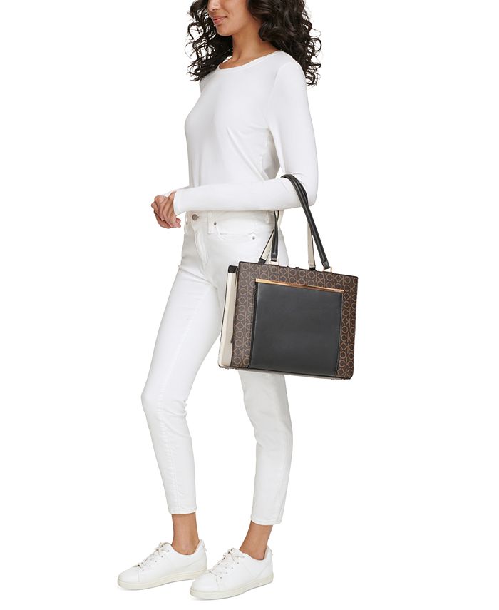 Calvin Klein Astrid Signature Colorblocked Triple Compartment Tote - Macy's