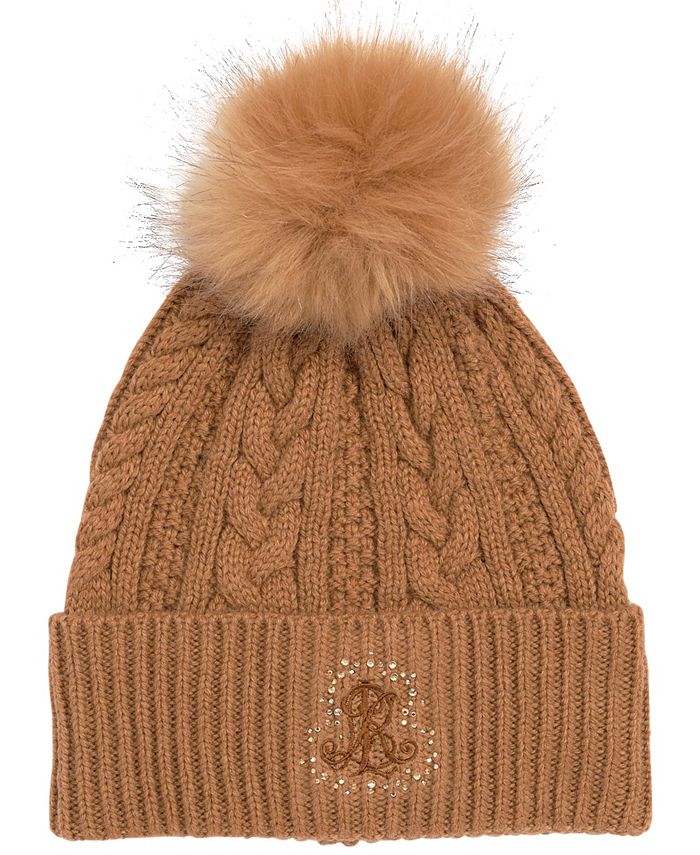 Lauren Ralph Lauren Stone Logo Cuff Hat with Pom - Macy's