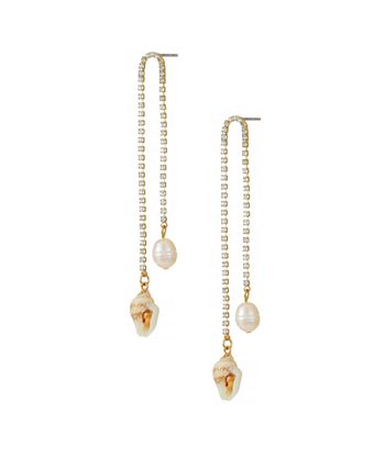 ETTIKA Shell and Freshwater Pearl Vacation 18K Gold Plated Dangle Earrings - Macy's