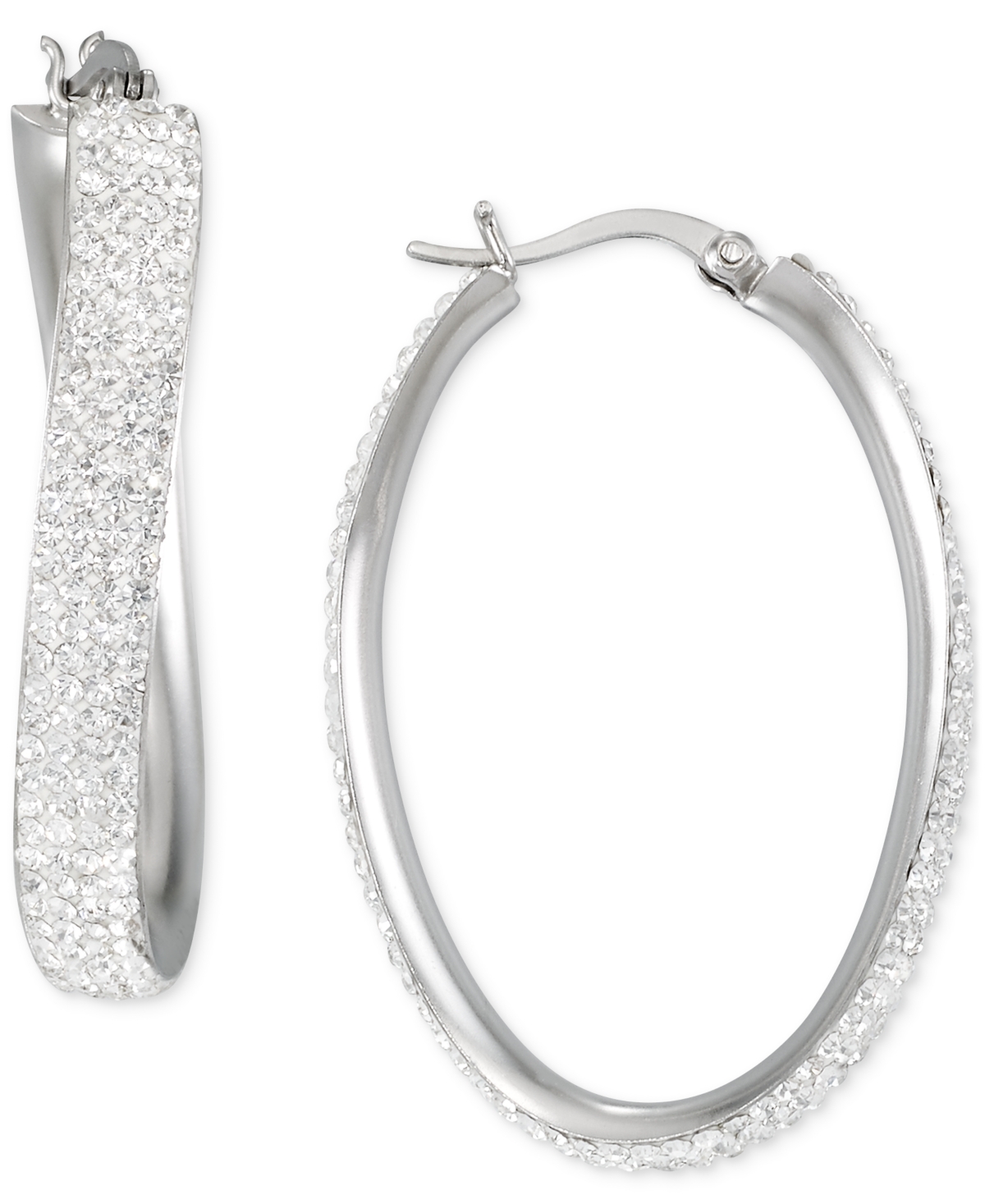 Click here for Crystal Pave Wavy Oval Hoop Earrings - Silver prices