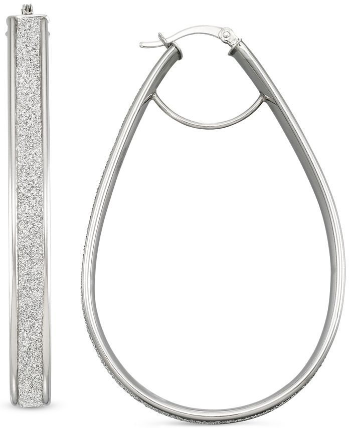 Macy's Glitter Pear-Shape Hoop Earrings in Sterling Silver - Macy's
