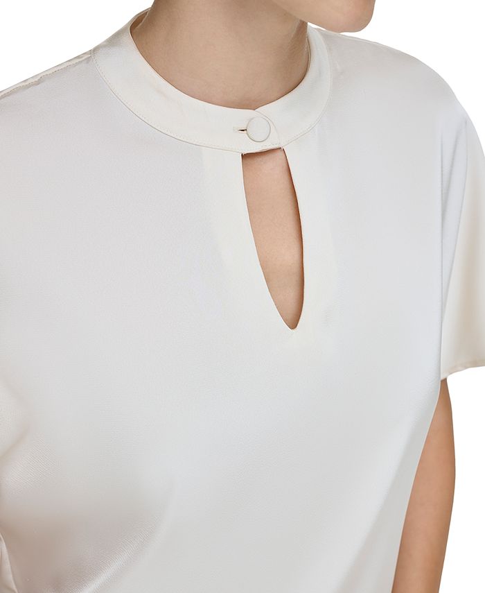 Calvin Klein Petite Short-Sleeve Keyhole Top - Macy's