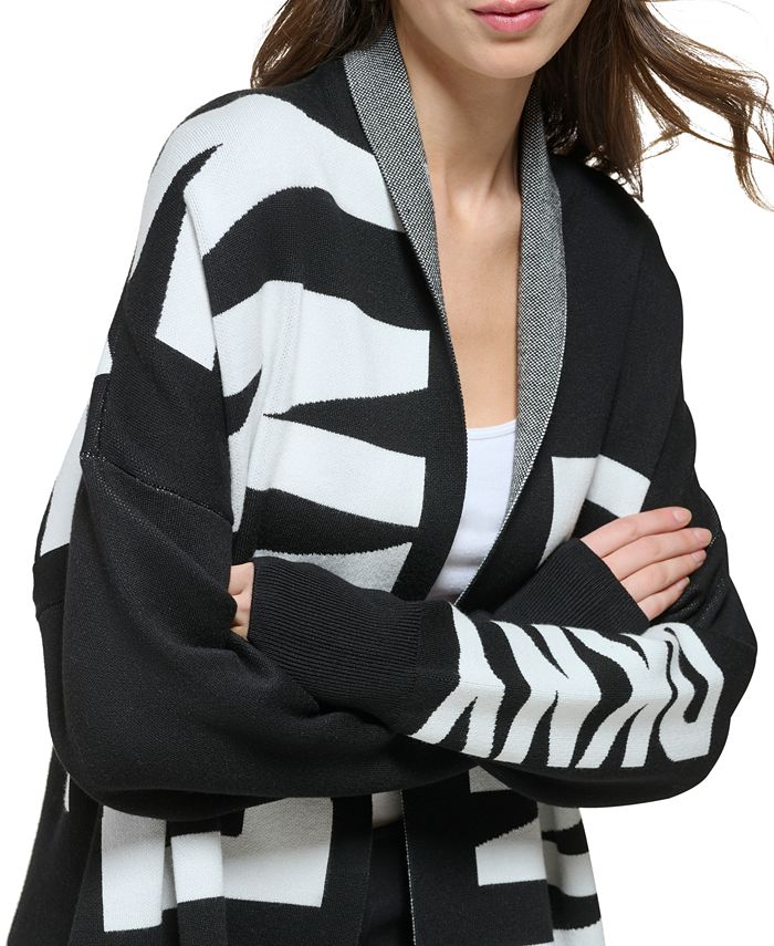 DKNY Women's Oversized Logo-Print Open-Front Cardigan - Macy's