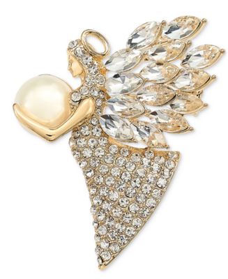 Holiday Lane Gold-Tone Crystal & Imitation Pearl Angel Pin, Created for ...