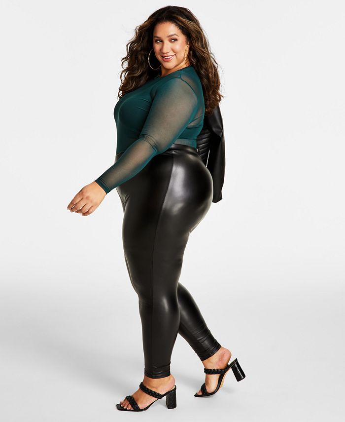 Nina Parker Plus Size Faux Leather Elasticized-Waist Leggings, Created ...