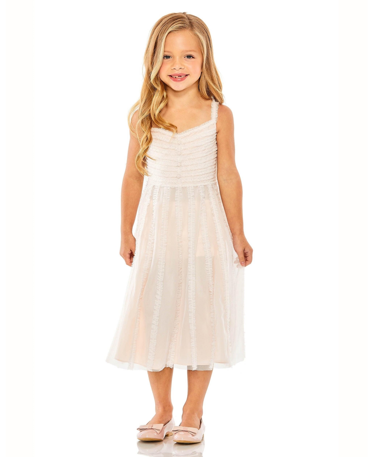 Click here for Mac Duggal Big Girls Ruffle Midi Dress - Oyster prices